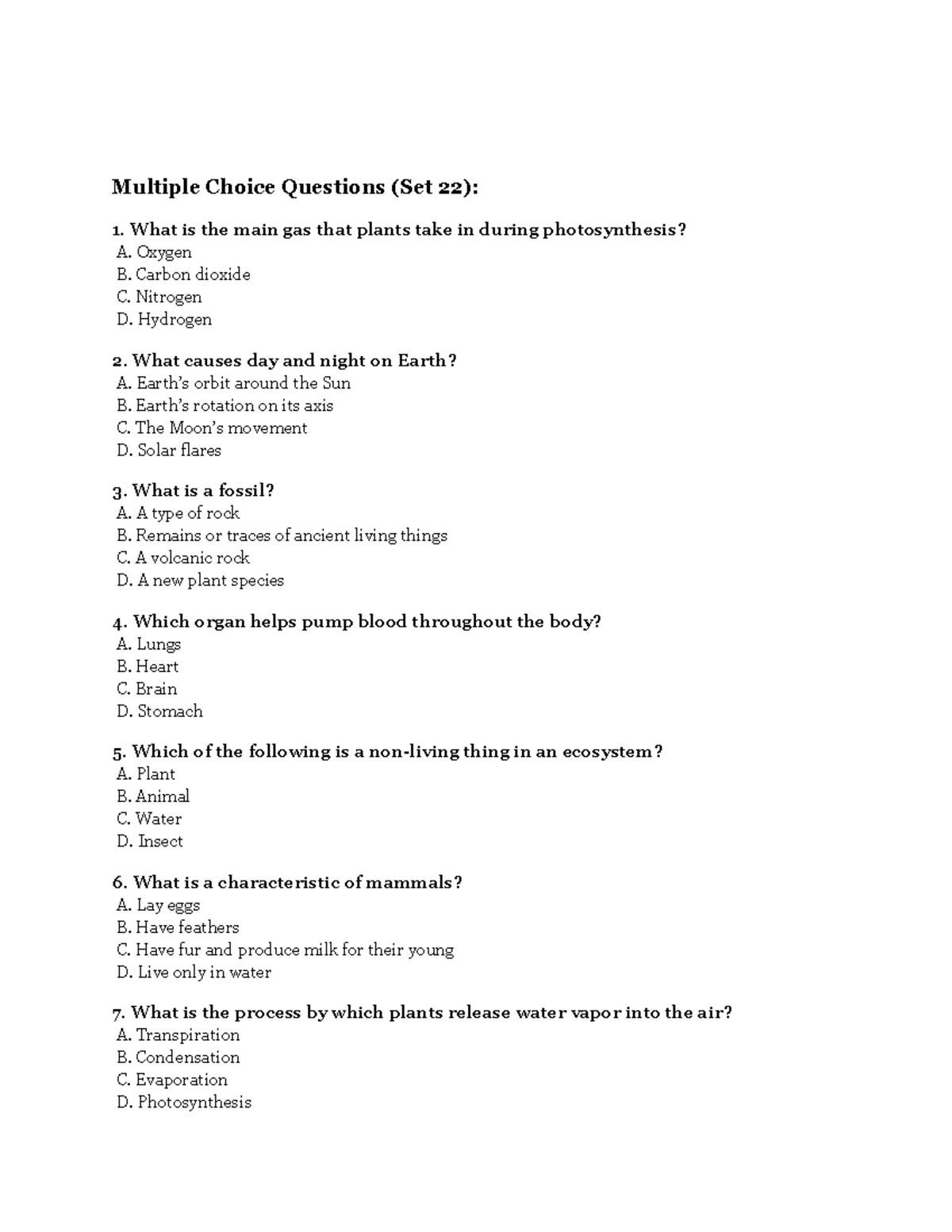 Multiple Choice Questions (Set 22) on Earth Science Concepts - Studocu