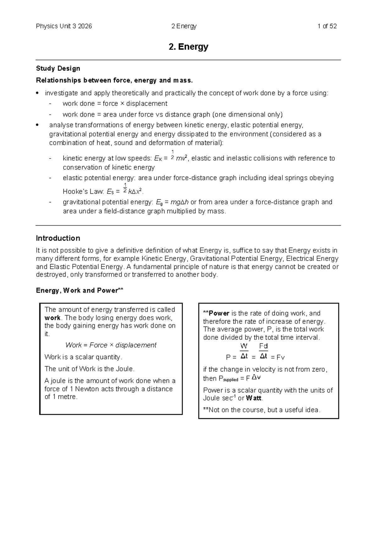 Physics Unit 3 2026 Energy Study Notes: Concepts & Applications - Studocu