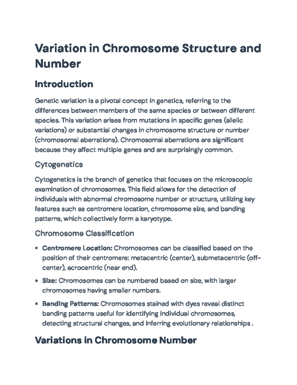 Variation in Chromosome Structure and Number: Insights and Implications ...