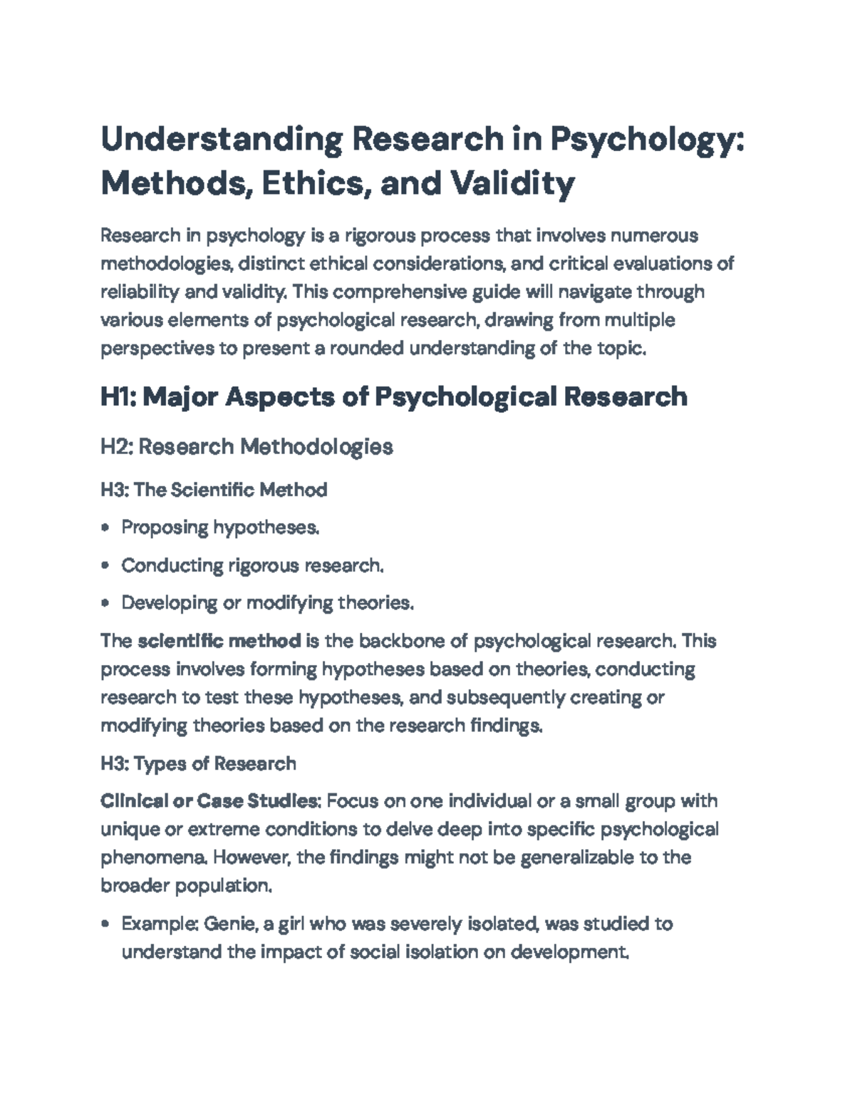 Psychology Research Guide: Methods, Ethics & Validity Overview - Studocu