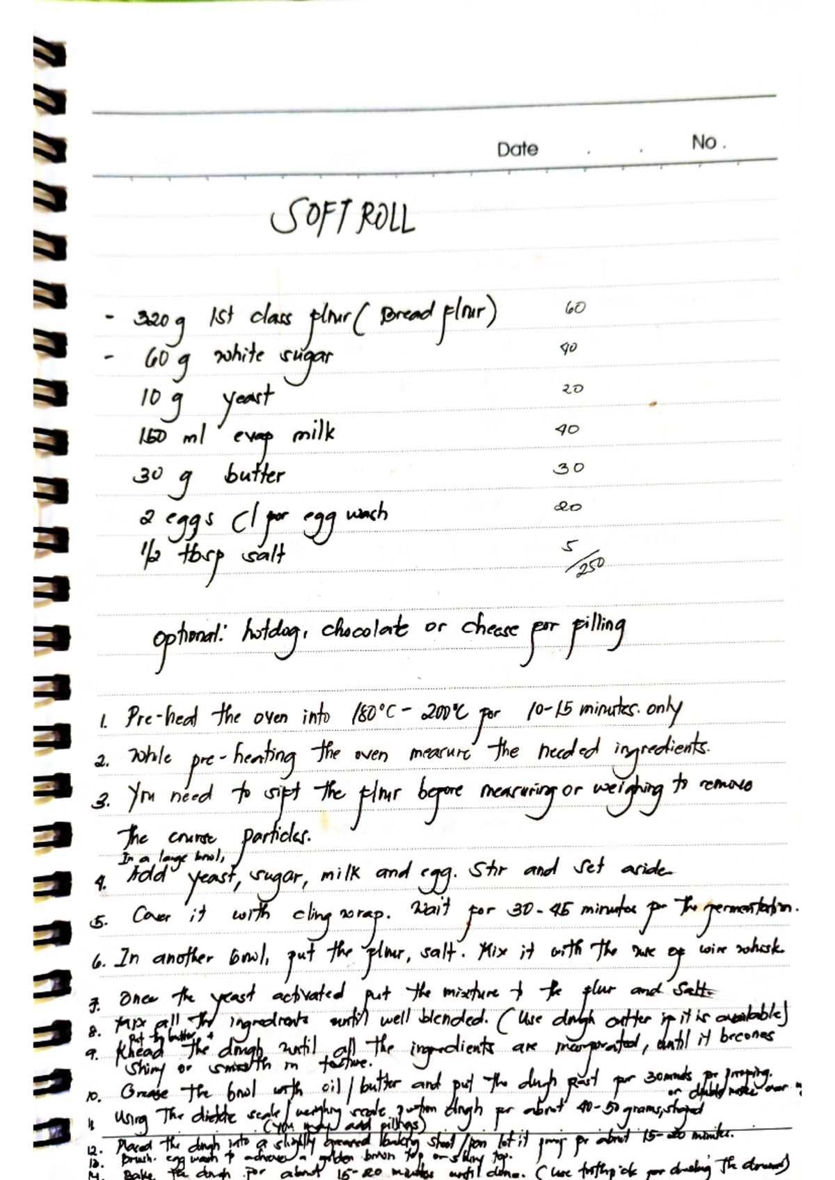 Document - BPP - Date No. SOFTROLL 320g 1st class plan ( Bread flour ...