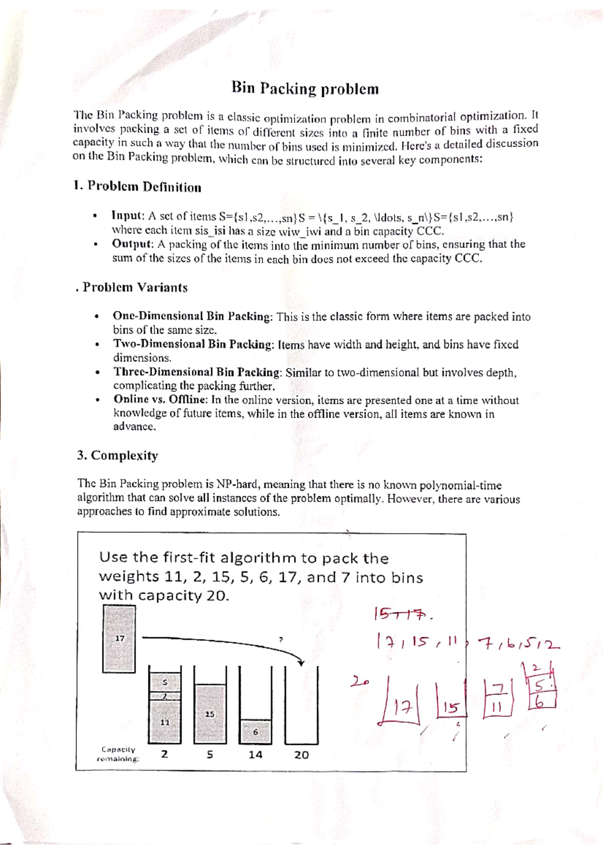 BIN Packing Problem - Optimization Notes and Approaches - Studocu