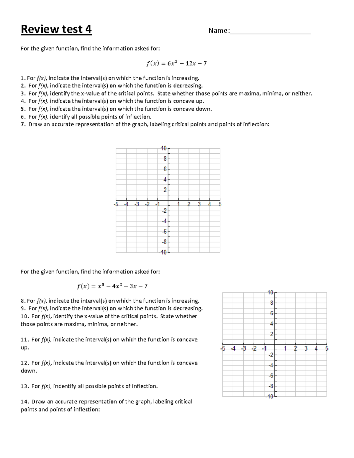Review Test 4: Graphical Analysis of Functions and Derivatives - Studocu