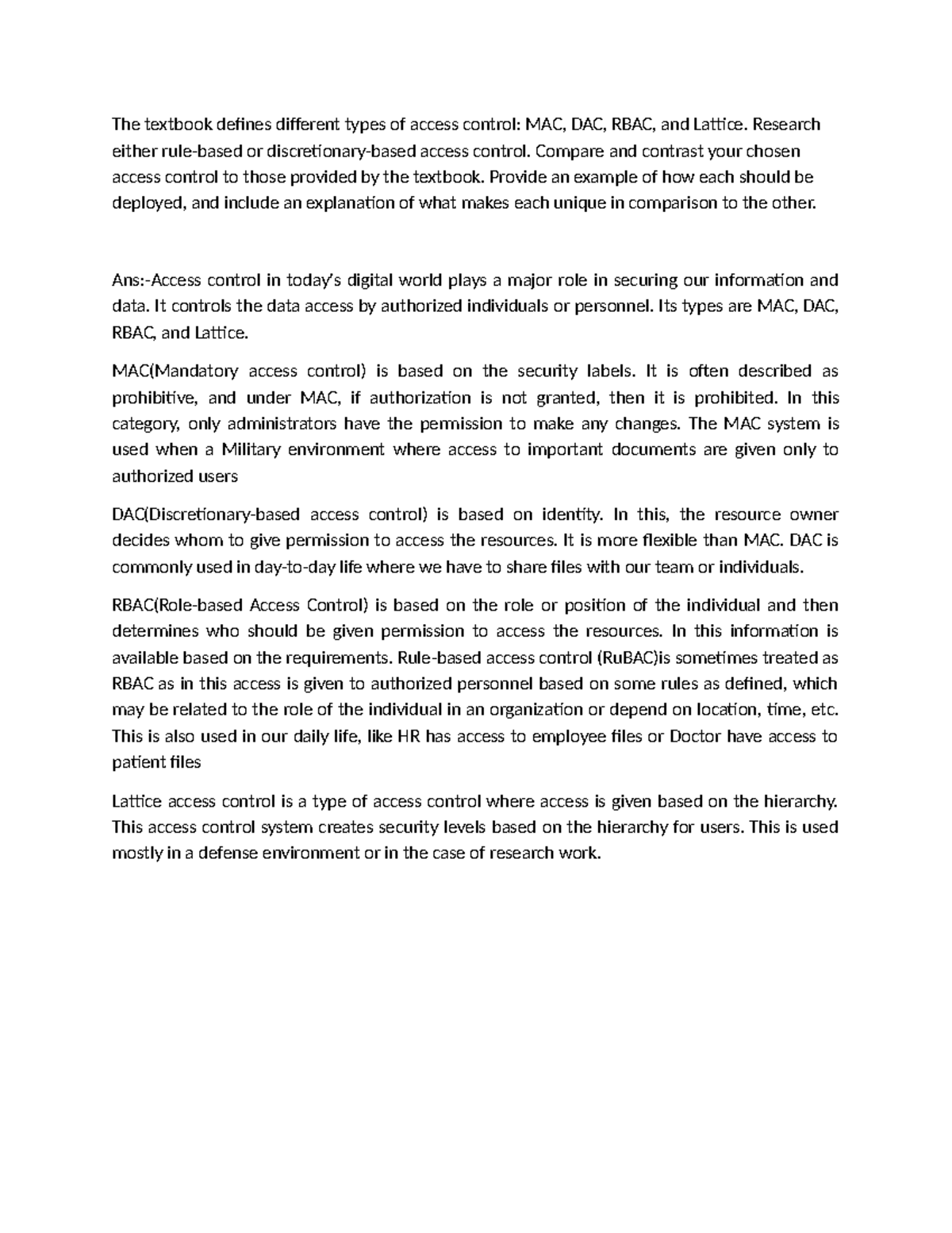 Access Control Types: MAC, DAC, RBAC, and Lattice Explained - Studocu