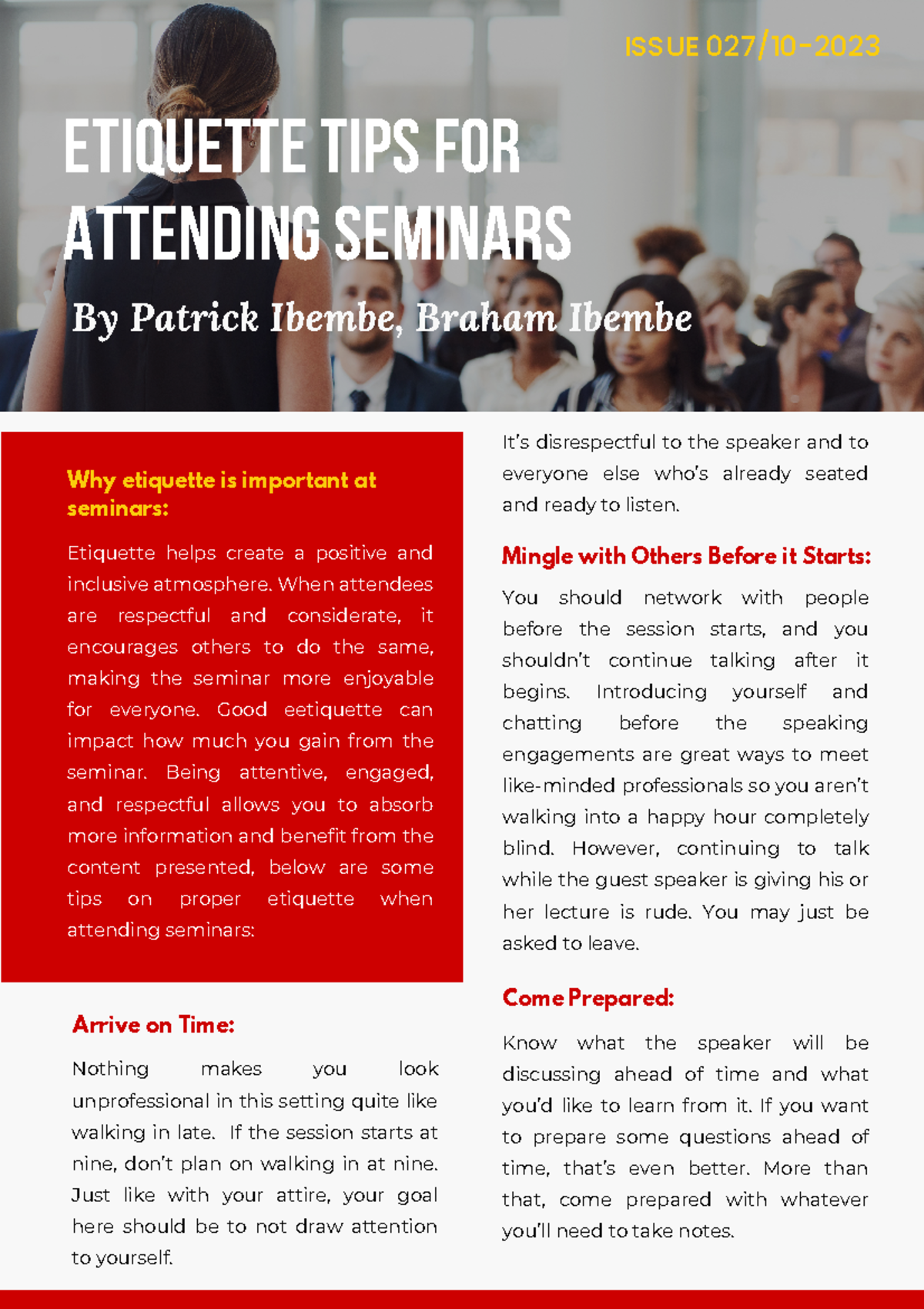 Seminar Etiquette Tips for a Respectful and Engaging Experience - Studocu