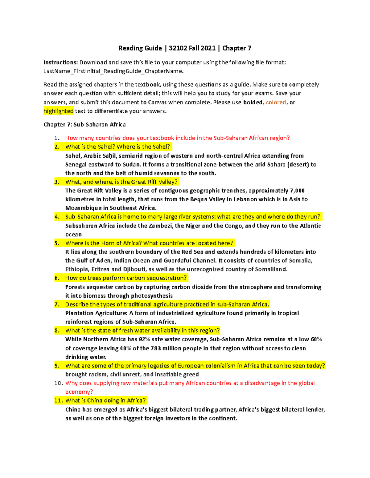 Reading Guide - Chapter 7: Understanding Sub-Saharan Africa (32102 ...