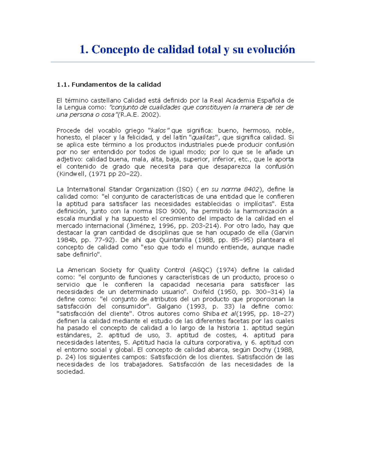 Evolución del Concepto de Calidad: Análisis y Definiciones - Studocu