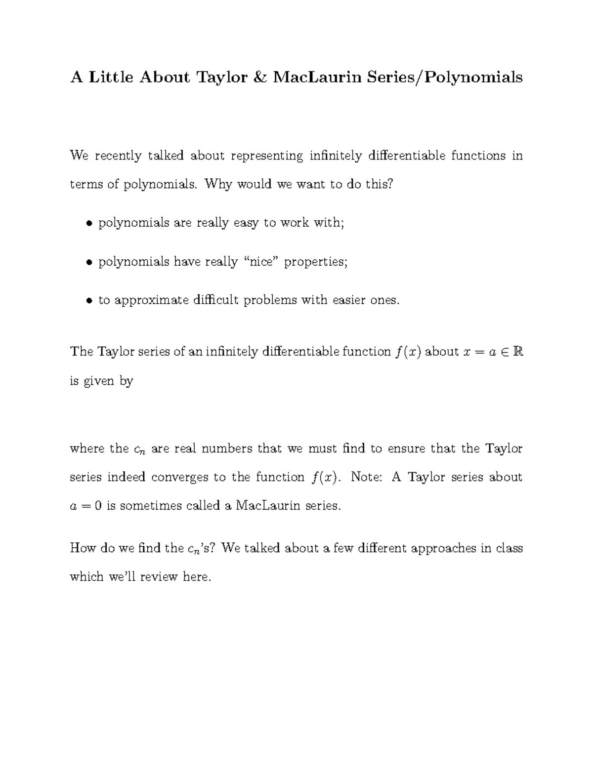 Taylor and Maclaurin series notes for calculus (MATH 101) - Studocu