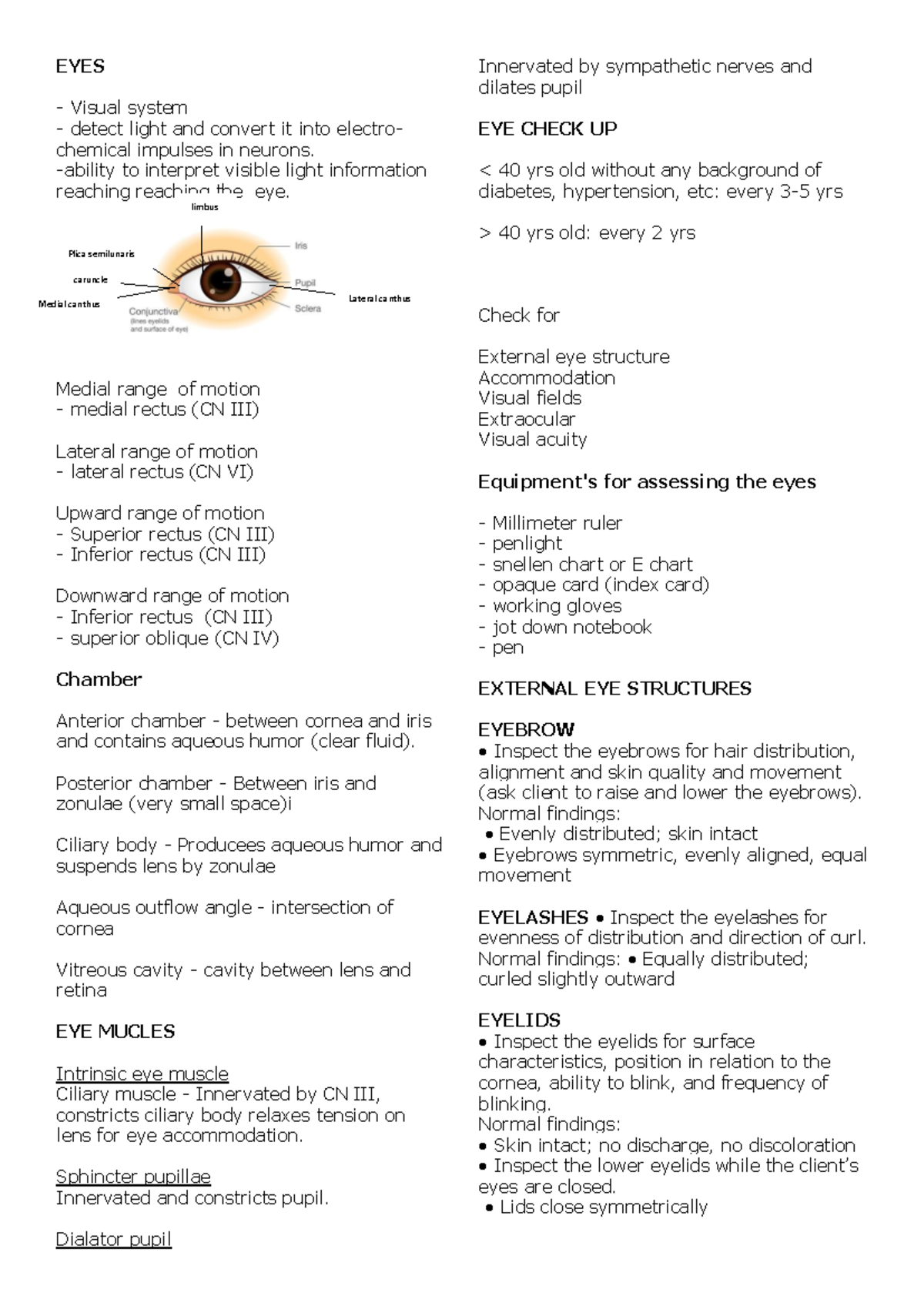EYE CHECK UP & SKIN ASSESSMENT: Guidelines for 40+ Patients - Studocu