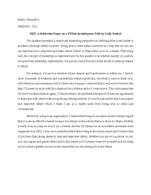 Balba BK3 The FEUture of Leadership - Balba, Gwyneth S. WRP0207 - FLJ BK3: A Reflection Paper on ...