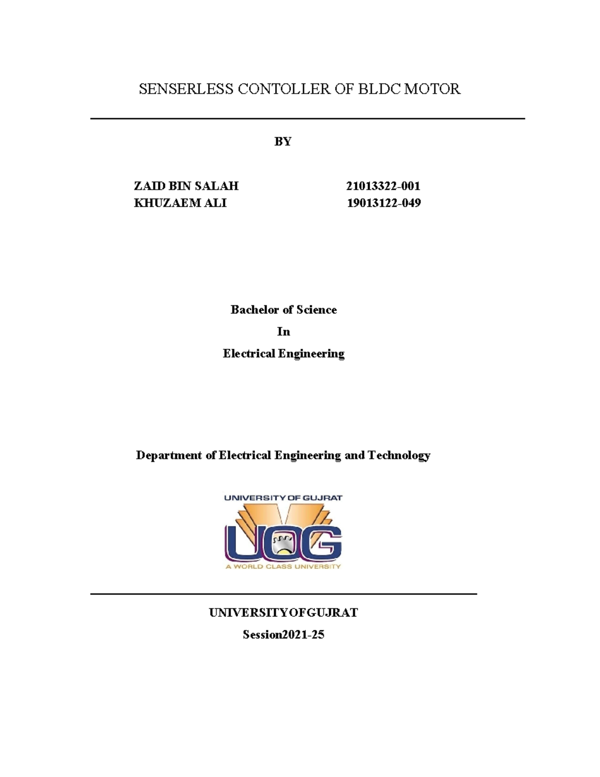 Sensorless Control of BLDC Motor: Final Year Project Report (B.Sc. EE ...