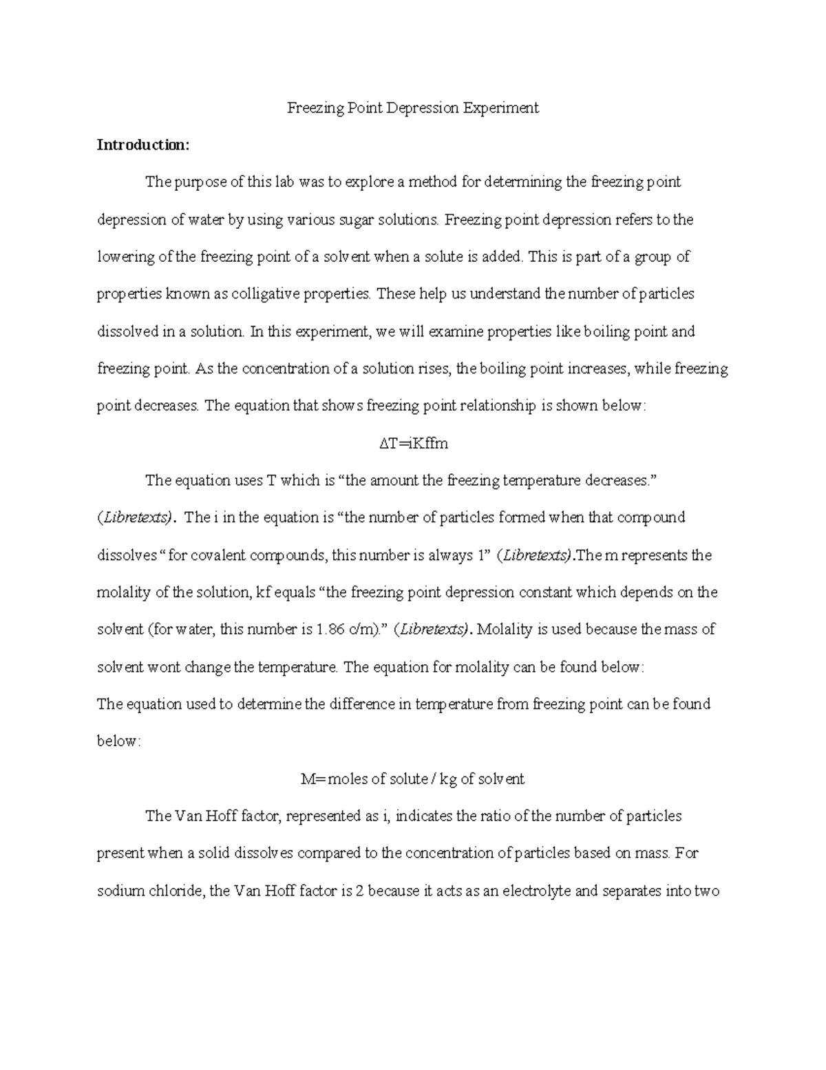 Chem 101: Lab Report 12 - Freezing Point Depression Experiment - Studocu