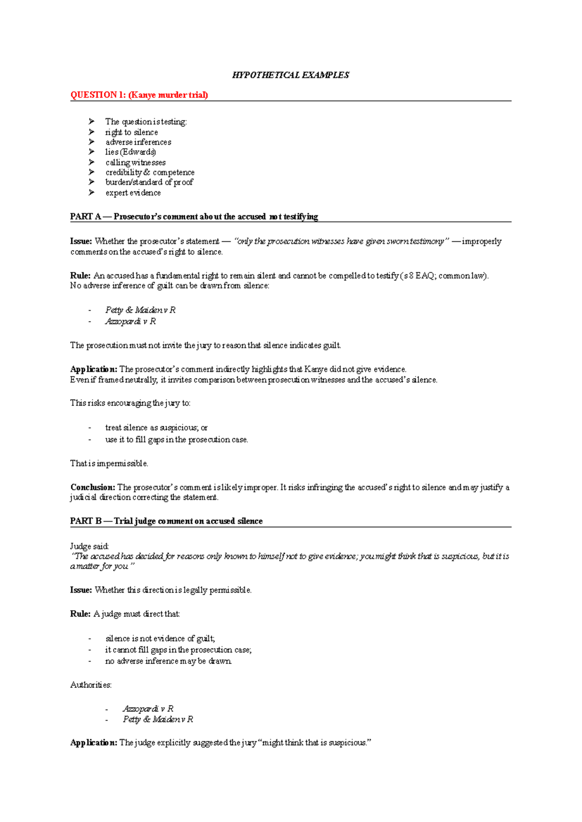 Hypothetical Examples Analysis: Legal Principles in Kanye Murder Trial ...
