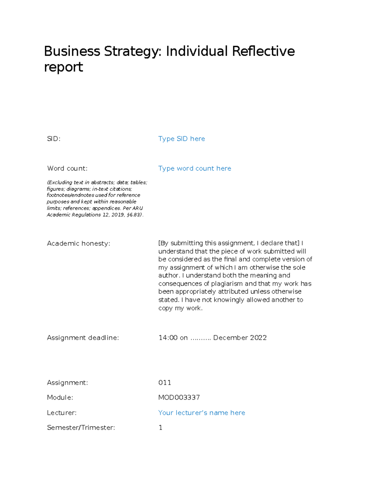Marius Enache 3000 BSG Report - Business Strategy: Individual ...