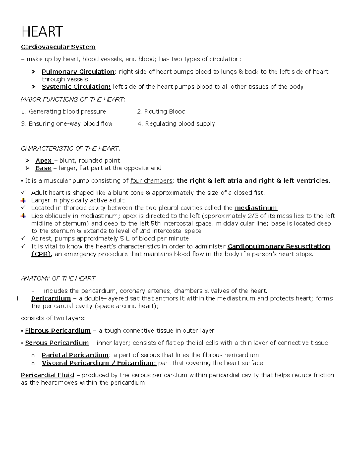 HEART 101: Cardiovascular System Overview and Functions - Studocu