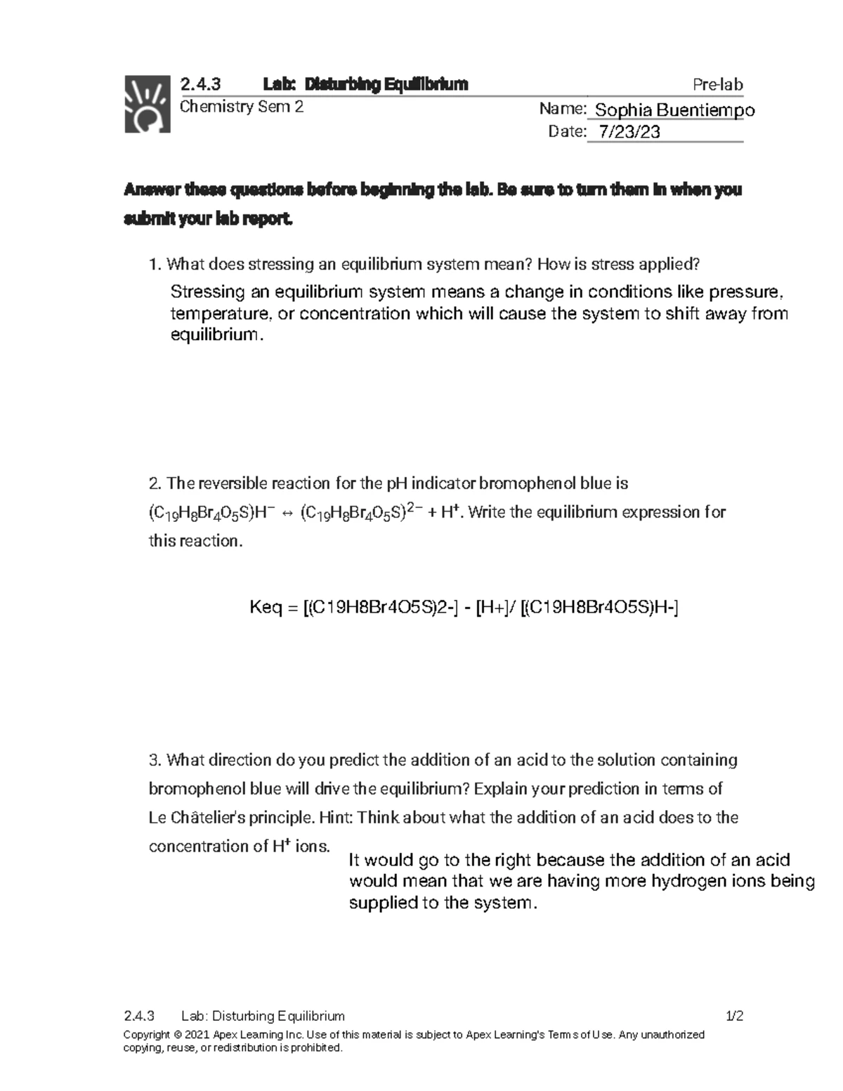 3.4.3 Lab - Heats of Reaction Pre-lab Study Guide for Chemistry Sem 2 ...