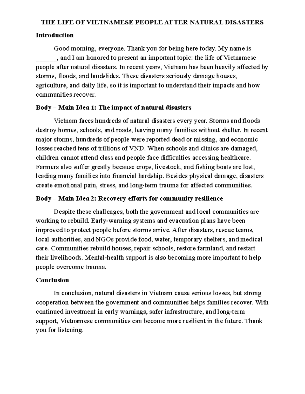 Vietnamese Life Post-Natural Disasters: Recovery & Resilience - Studocu