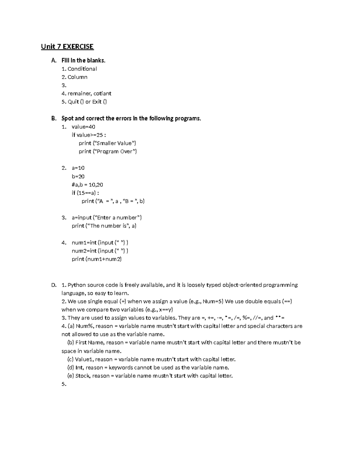Unit 7 Exercise - Correcting Python Programming Errors - Studocu