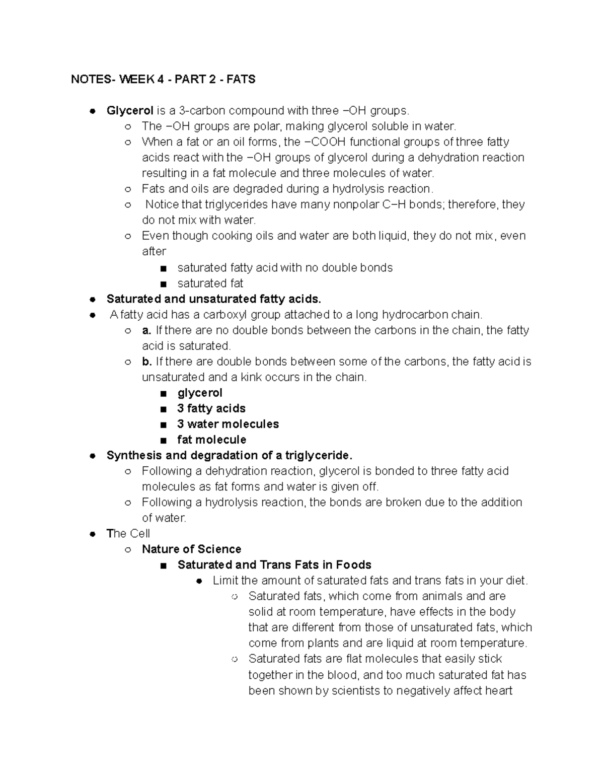 WEEK 4 NOTES - PART 2: FATS & LIPIDS EXPLAINED (BIO 101) - Studocu