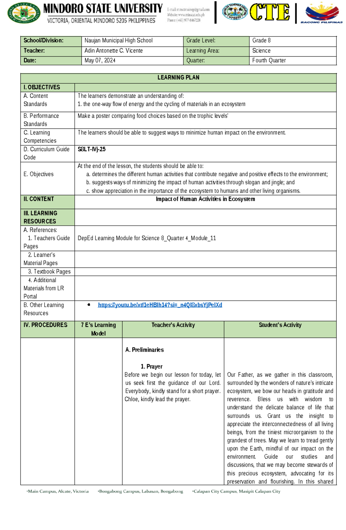 S8SCI Grade 8 Final Exam: Human Activities and Ecosystem Impact - Studocu