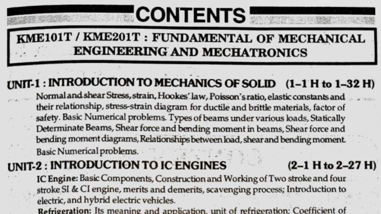 Fundamentals of Mechanical Engg. & Mechatronics KME101T KME201T: Mechanics, IC - Studocu