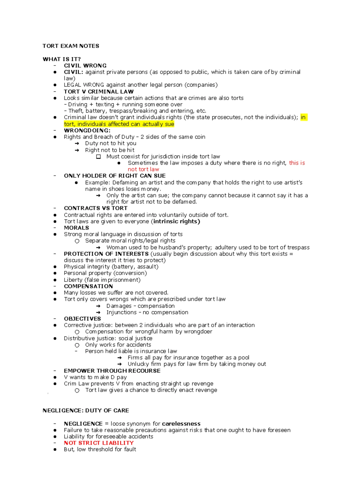Torts Case Law Summaries: Key Negligence Decisions and Outcomes - Studocu