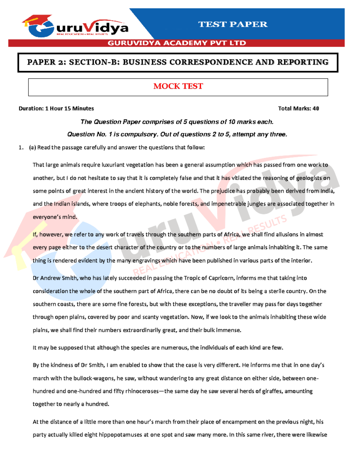 BCR - Mock Test - Question Paper for Business Communication - Studocu