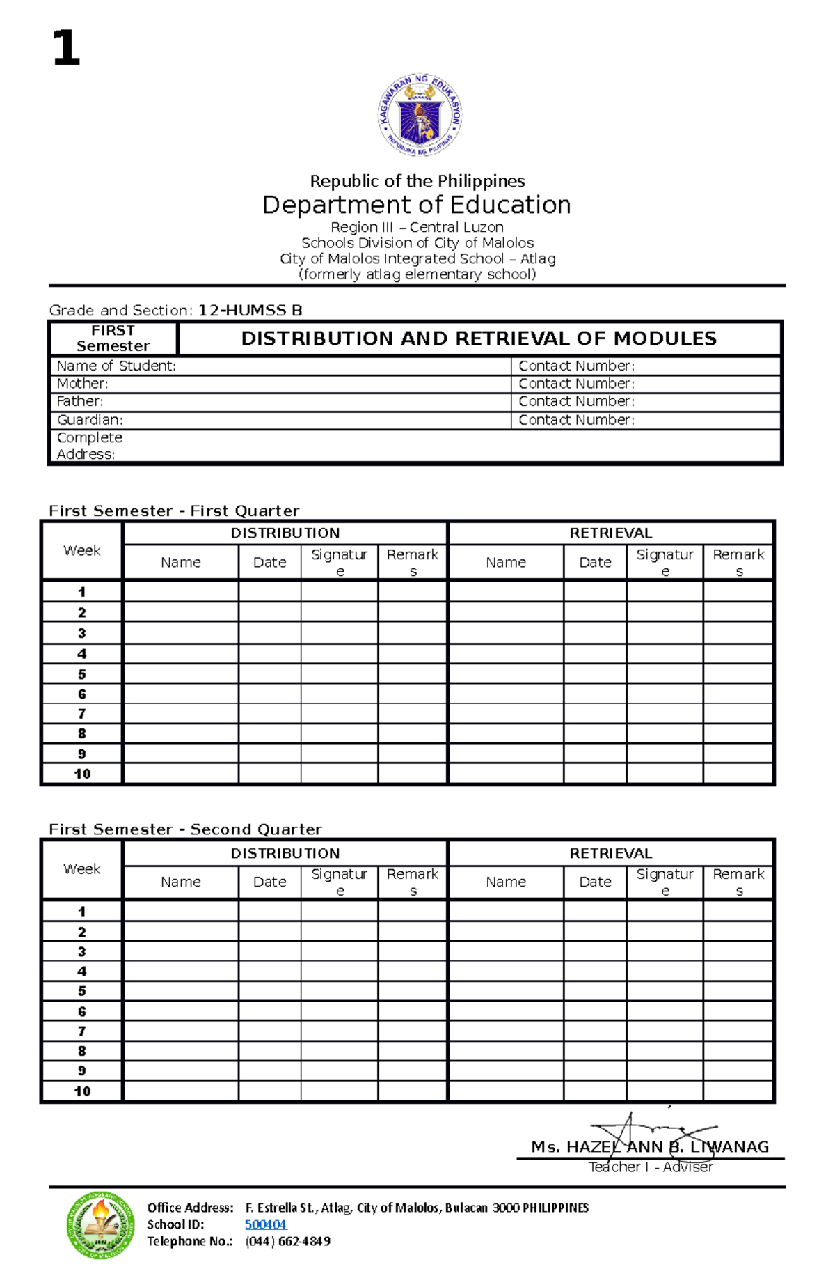 XDistribution and Retrieval Form - Republic of the Philippines ...