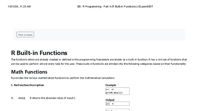 BD R Programming - Part 4 (R Built-in Functions) ELearn DBIT - Studocu
