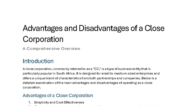 Advantages and Disadvantages of Close Corporations: A Detailed Analysis ...