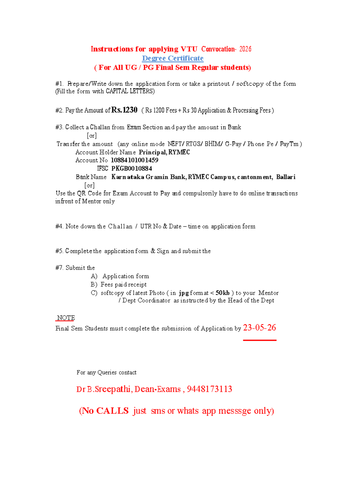 Convocation Application Instructions for VTU 2026 Final Sem Students ...