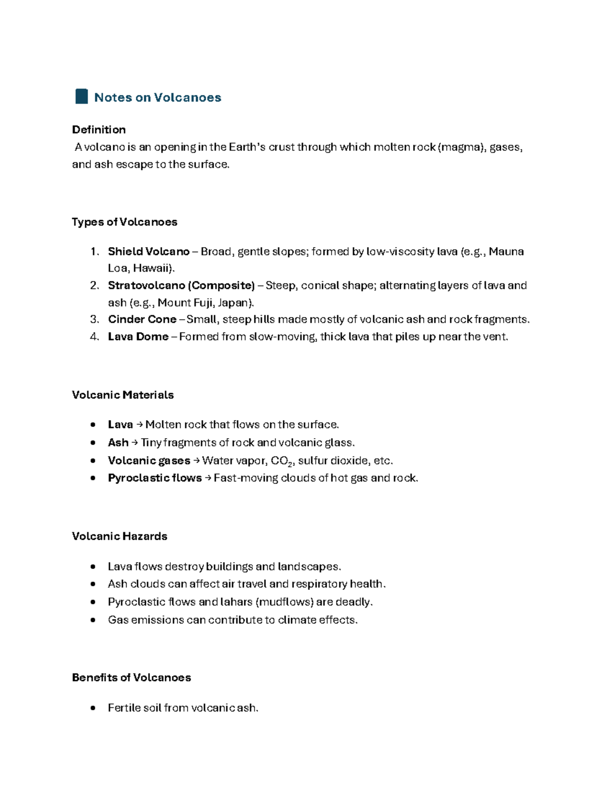 Volcanoes: Types, Hazards, and Benefits - Earth Science Notes - Studocu