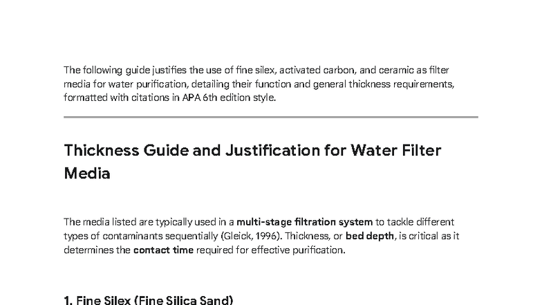 Thickness Guidelines for Water Filter Media: Silex, Carbon, Ceramic ...
