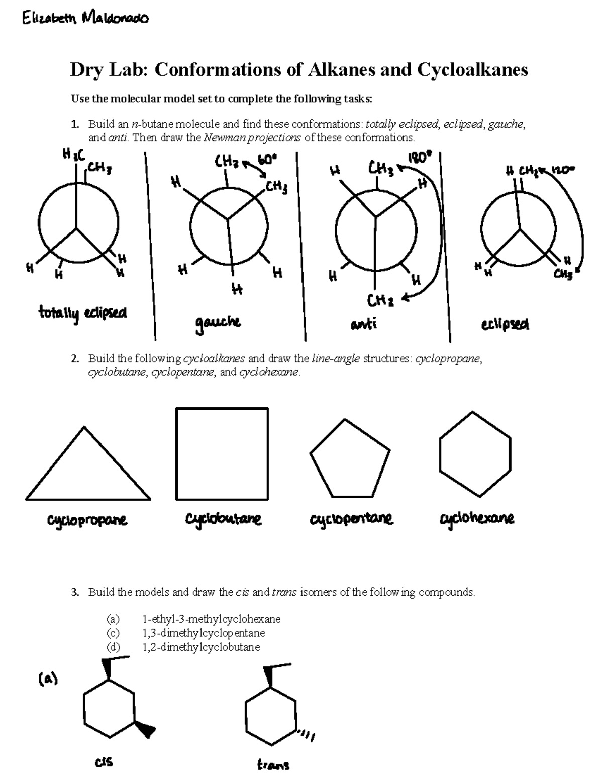 Expt 9 - Conformational Analysis of Alkanes & Cycloalkanes (Dry Lab ...