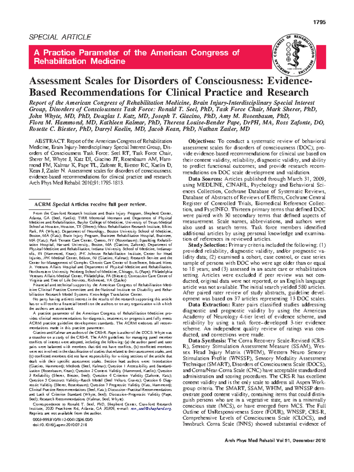 Assessment Scales for Disorders of Consciousness: A Comprehensive ...
