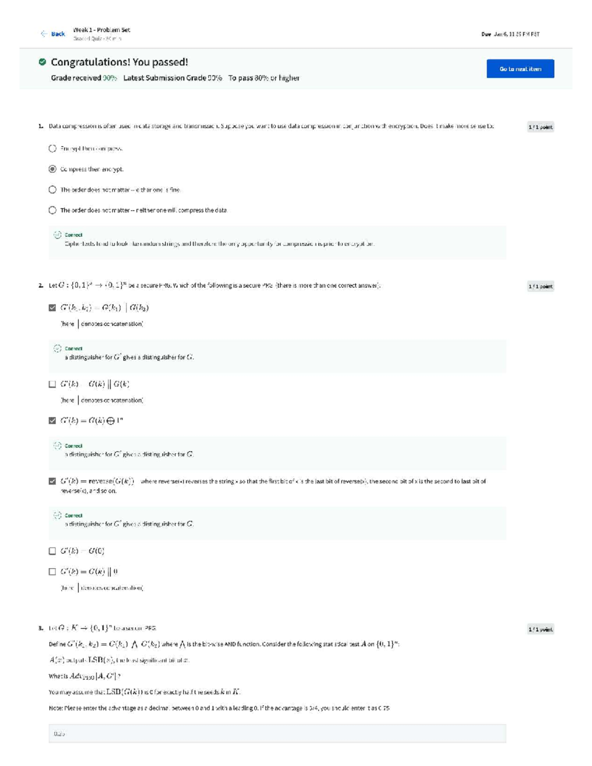 Week 1 Problem Set: Cryptography Concepts and Quiz Insights - Studocu