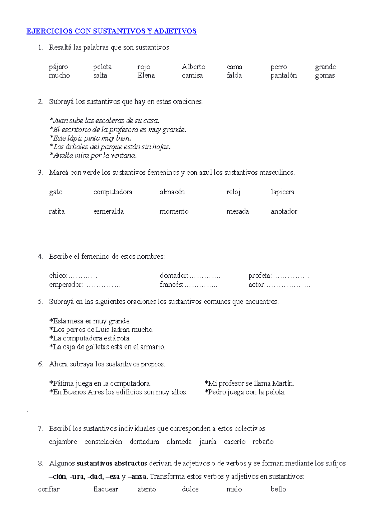 2) Ejercicios-Con-Sustantivos-y-Adjetivos - EJERCICIOS CON SUSTANTIVOS ...