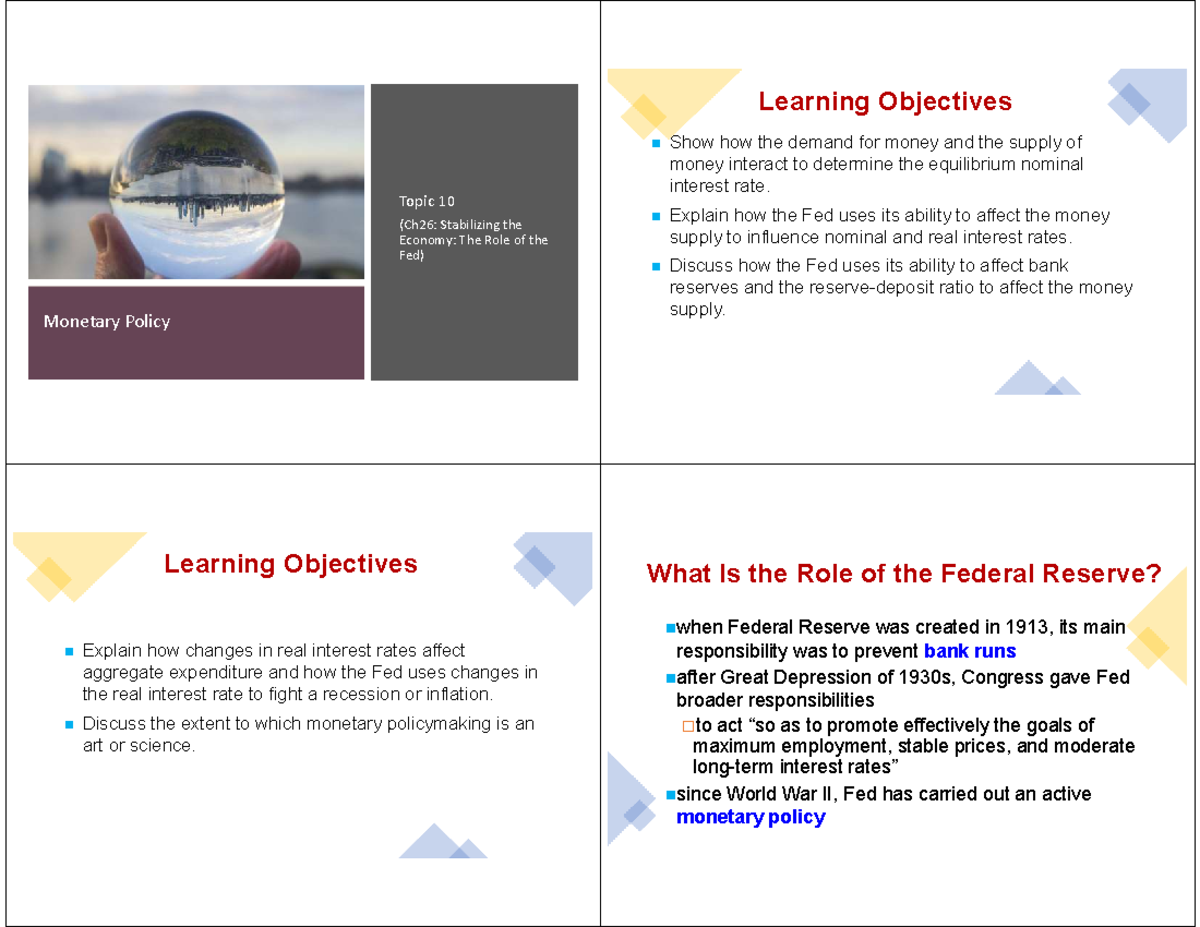 Lecture Notes on Monetary Policy and the Fed's Role - Studocu