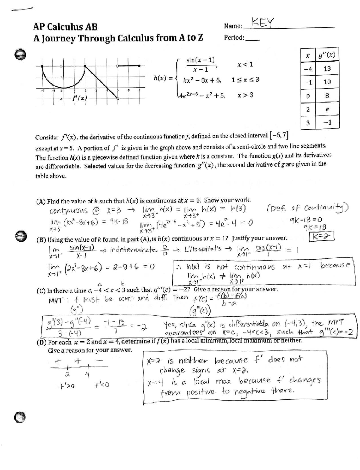 A Journey Through Calculus From A to Z - Key - AP Calculus AB Name: KEY ...