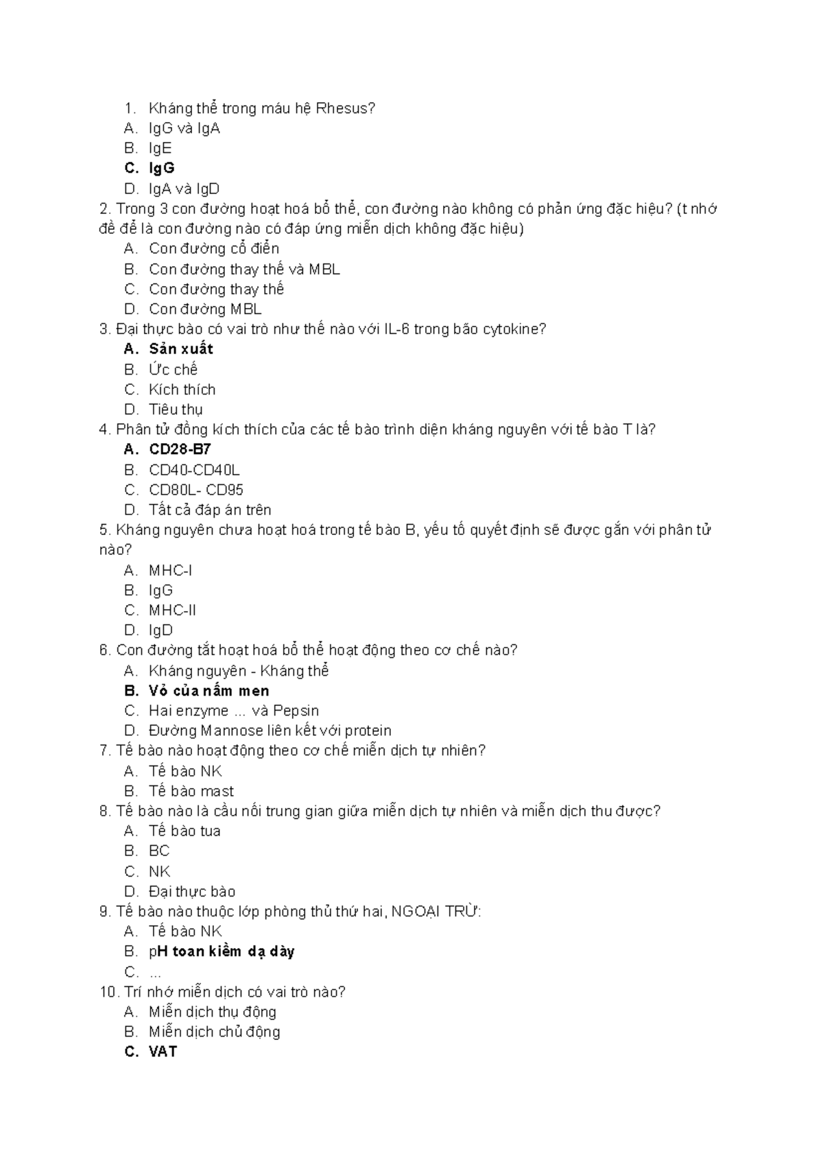 Miễn dịch - Trắc nghiệm (MIM 101) - Studocu