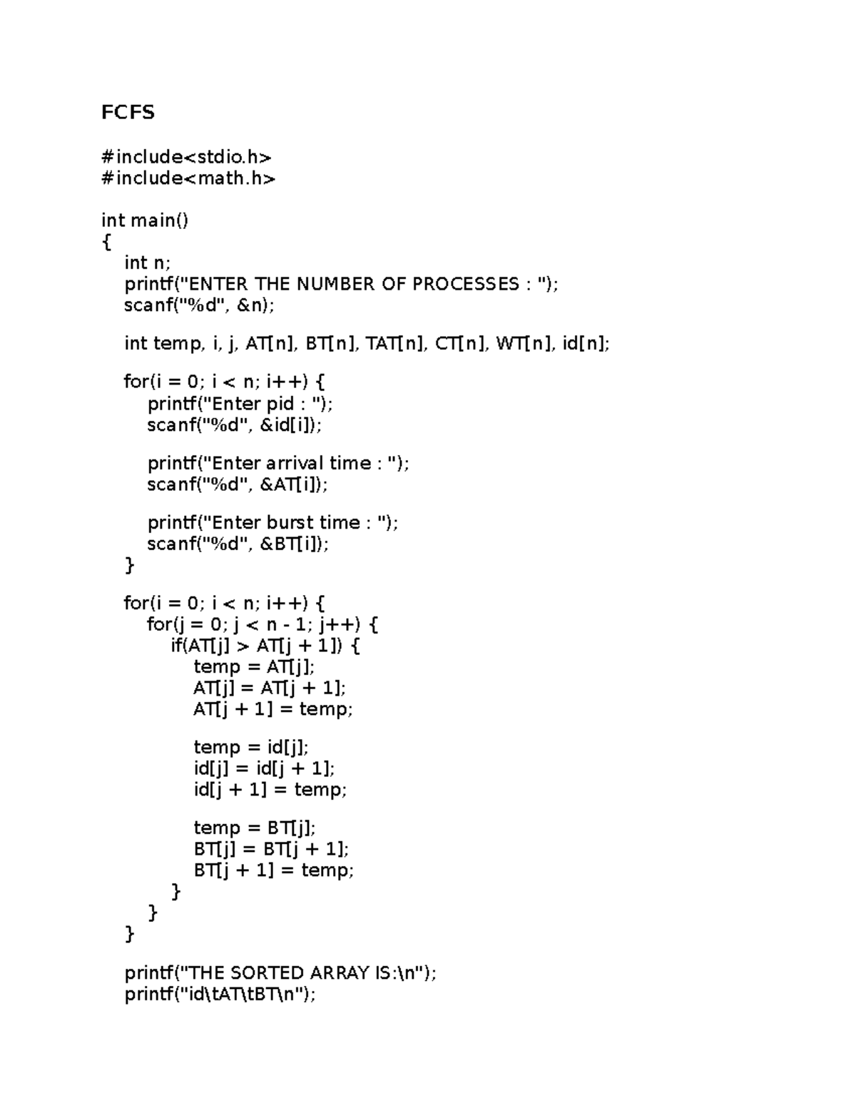 FCFS Scheduling Algorithm Implementation and Analysis - Studocu