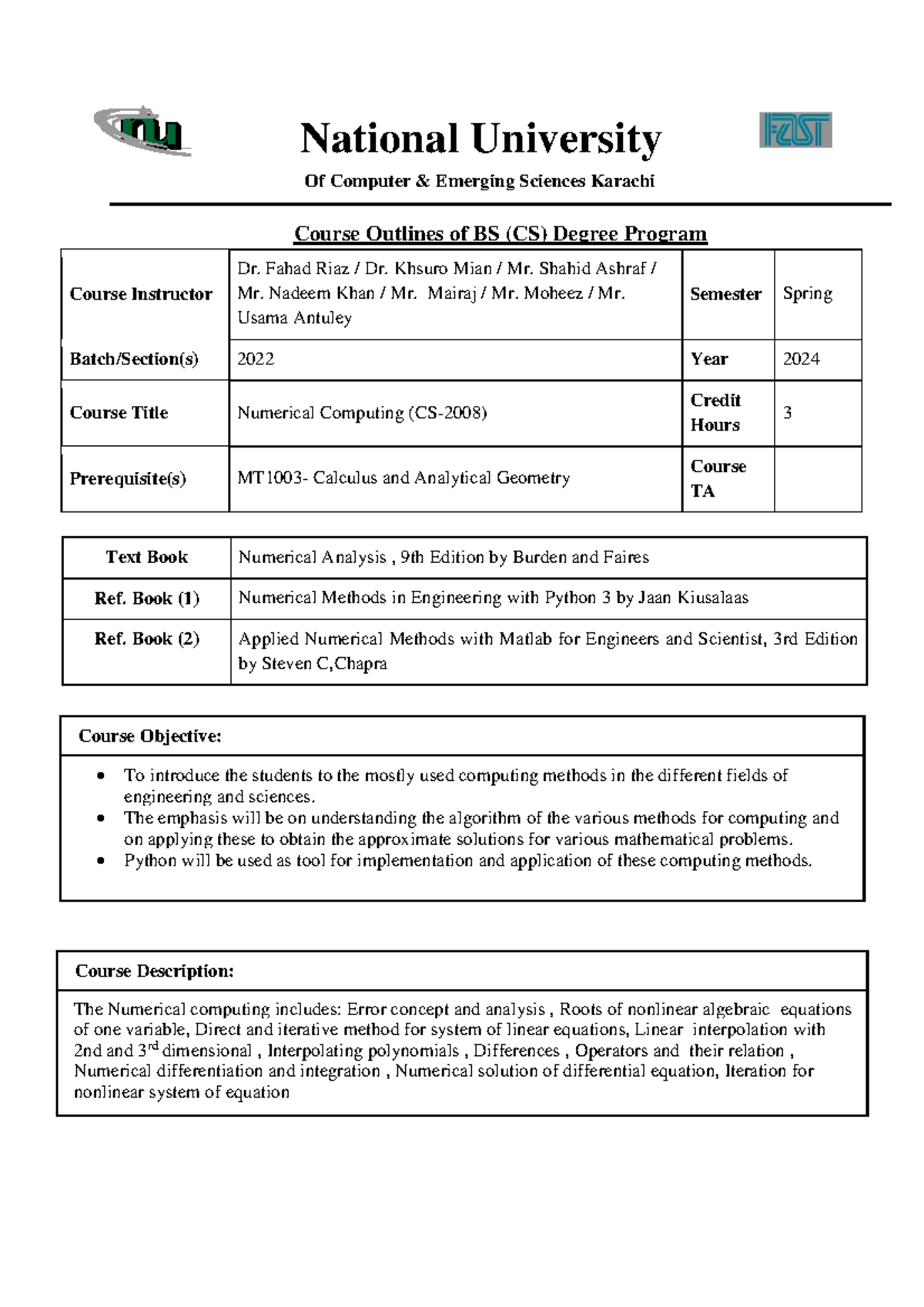 Course Outline - National University Of Computer & Emerging Sciences ...