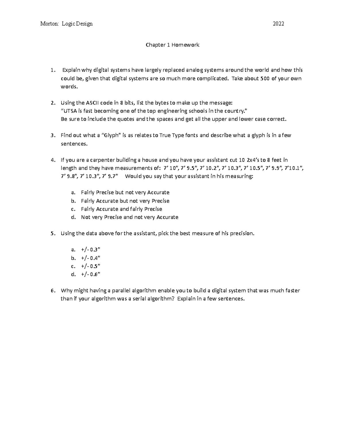 Morton Logic Design Homework F23: Chapters 1-17 Overview - Studocu