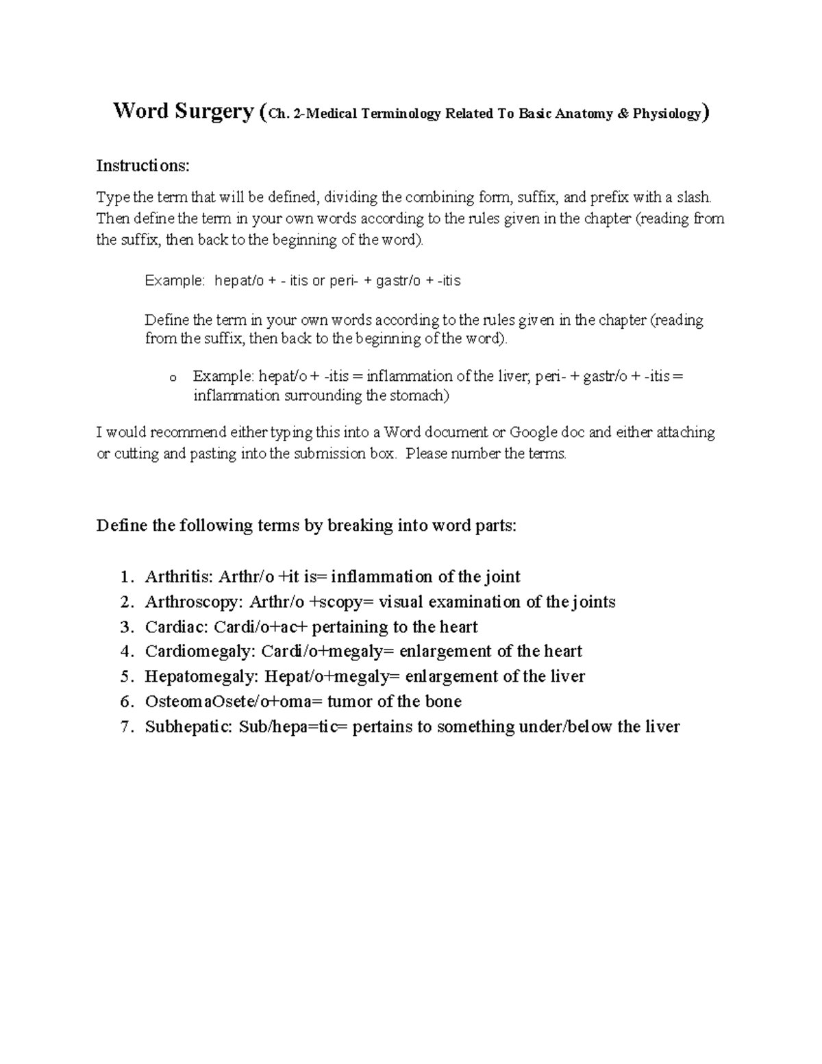 Word Surgery (Ch. 2: Anatomy & Physiology Terminology) - Studocu