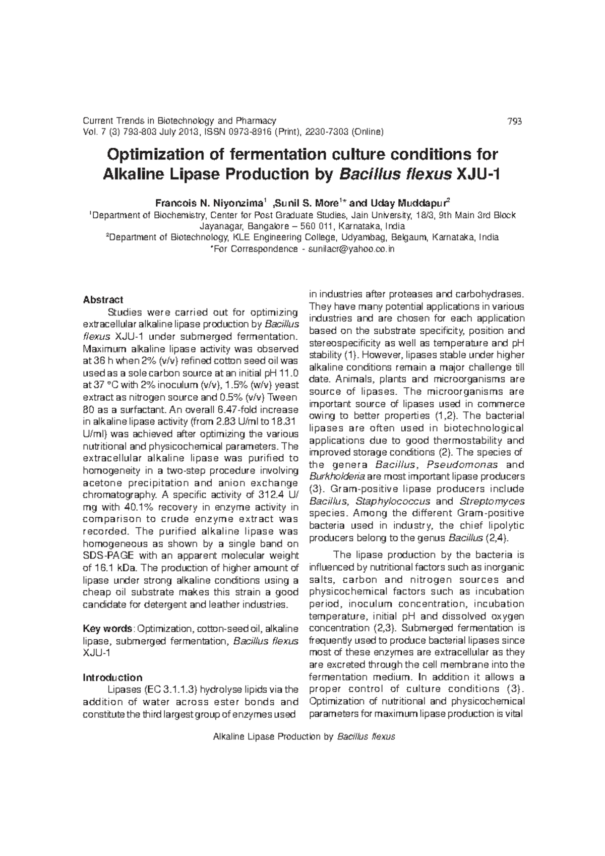 Optimization of Alkaline Lipase Production from Bacillus flexus - Studocu