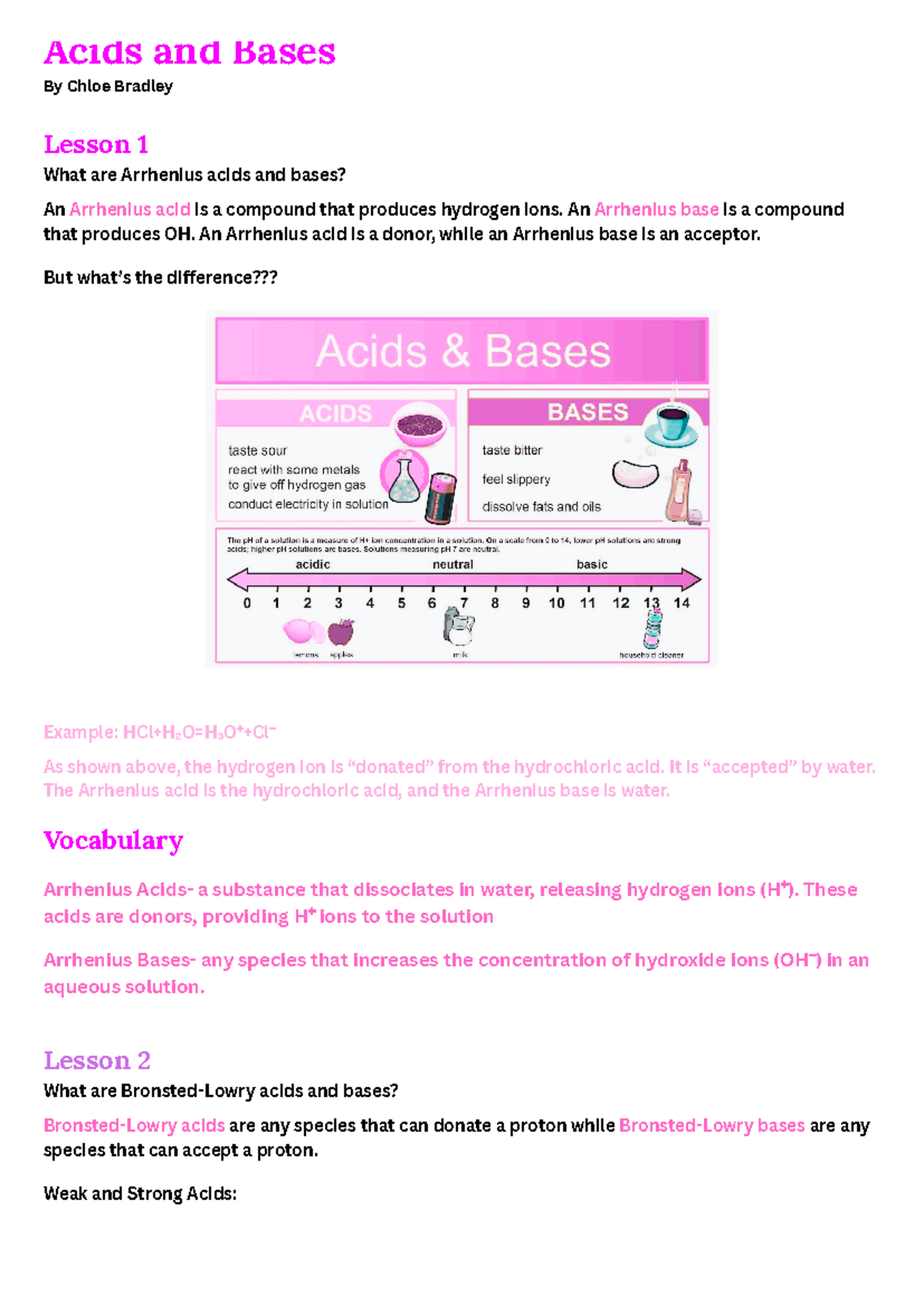 Class Notes - Acids and Bases By Chloe Bradley Lesson 1 What are ...