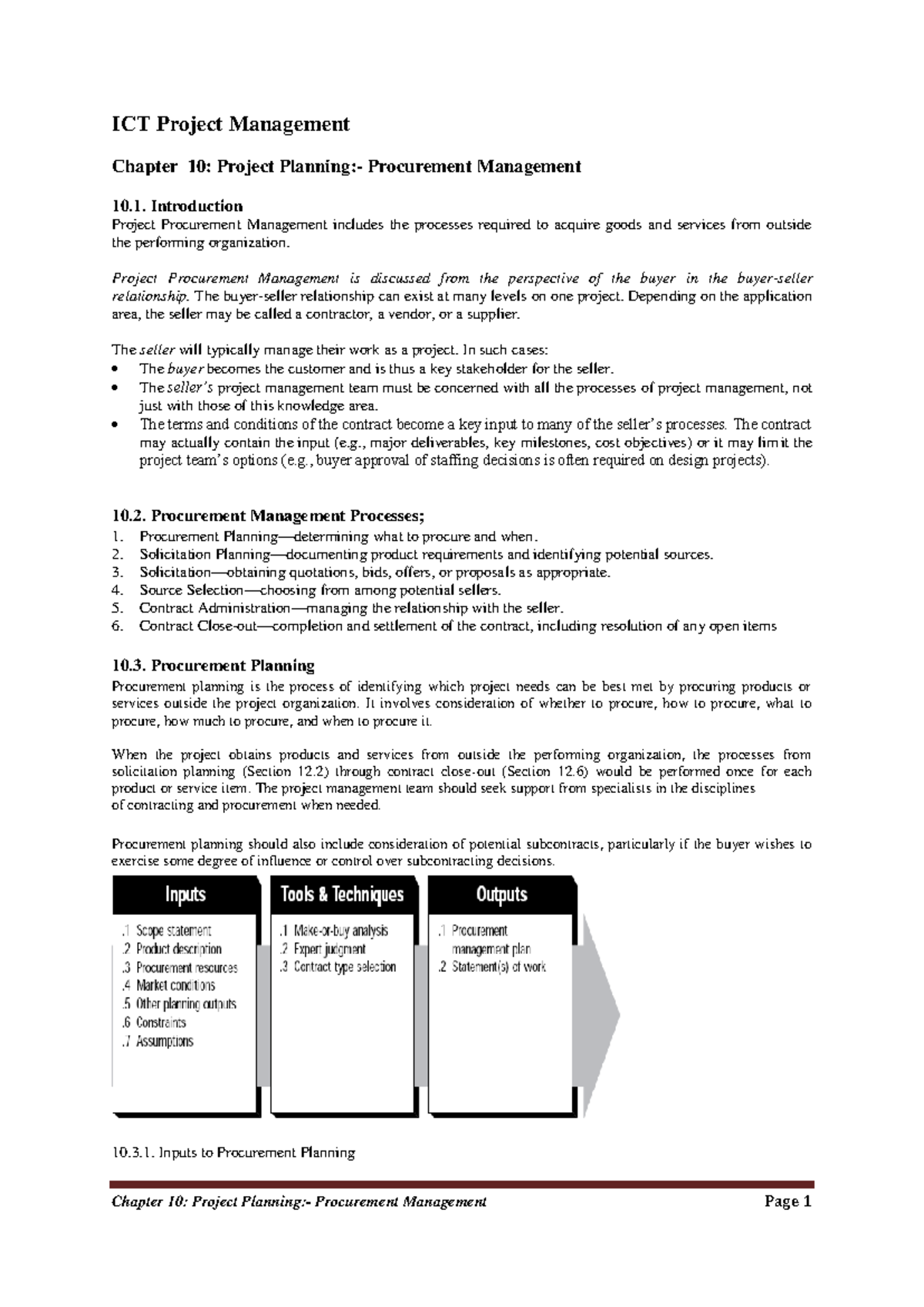 Chapter 10 - Project Planning - Procurement Management - ICT Project ...