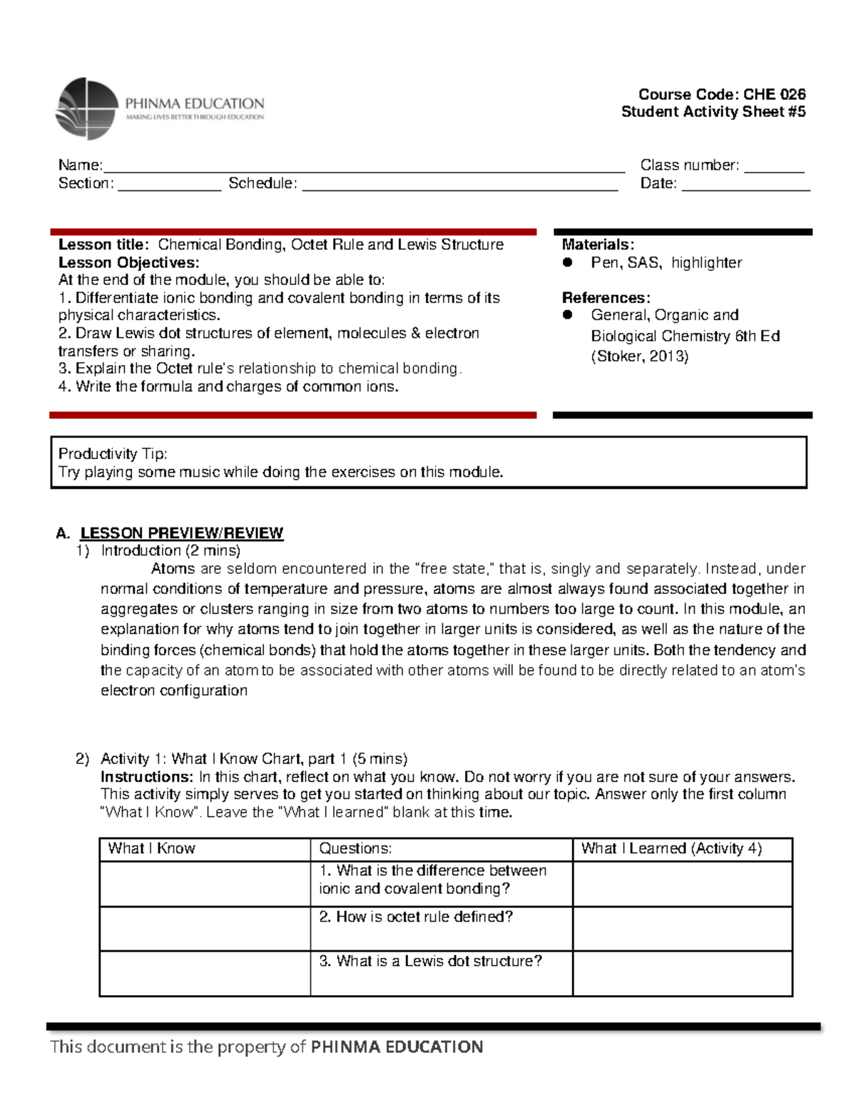 Chemical Bonding, Octet Rule & Lewis Structures (Lesson Notes) - Studocu