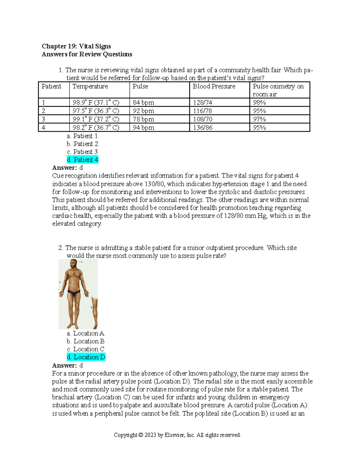 NURS 101: Exam 1 Study Questions on Vital Signs and Patient Care - Studocu