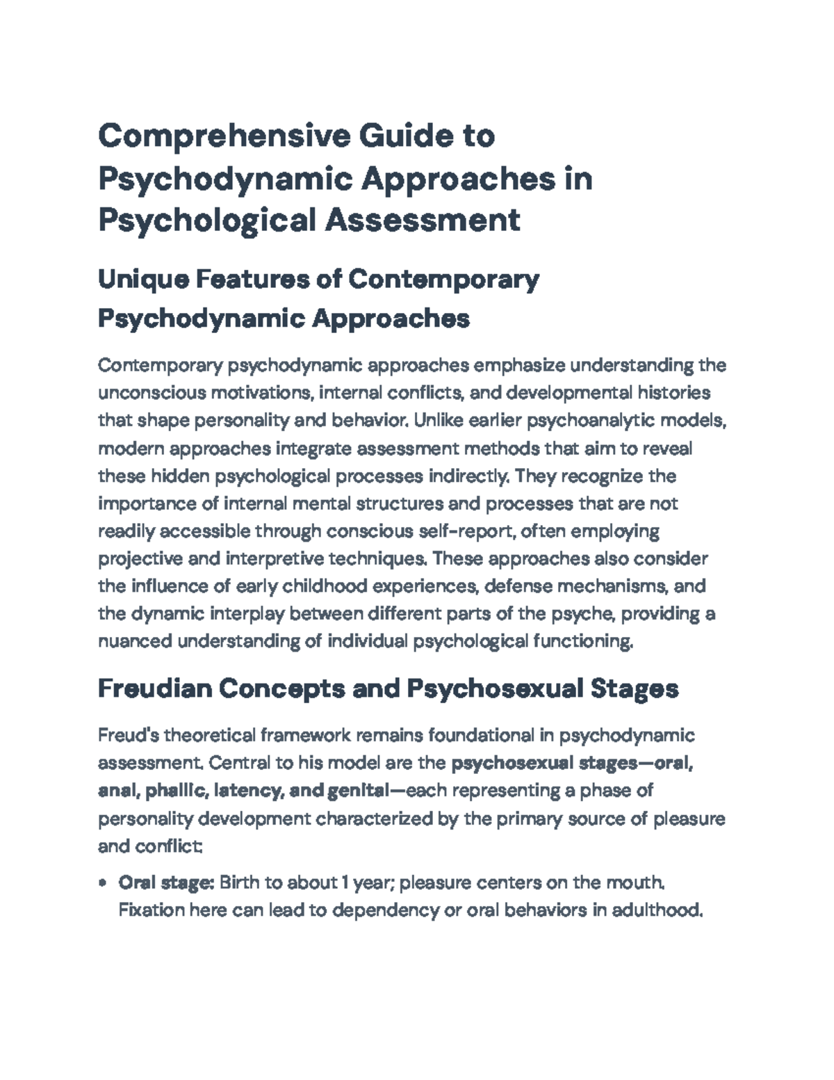 Comprehensive Overview of Psychodynamic Assessment Approaches (PSY 301 ...